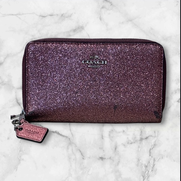 Coach | Bags | Coach Metallic Purple Glitter Double Zip Wallet | Poshmark
